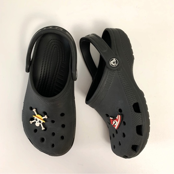 CROCS | Shoes | Crocs Unisex Black Classic Clogs With Jibbitz Charms J4 ...